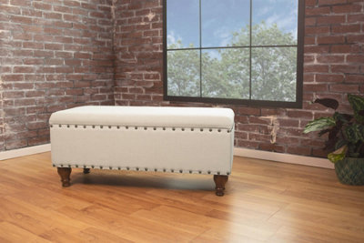 Chelsea Storage Ottoman Bench - Cream/Brass Upholstered With Flip Lid