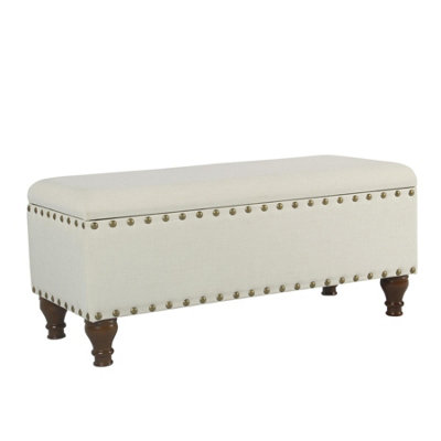 Chelsea Storage Ottoman Bench - Cream/Brass Upholstered With Flip Lid