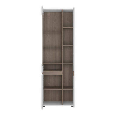 Chelsea Tall Glazed Narrow Display unit (RHD) in White with Oak Trim