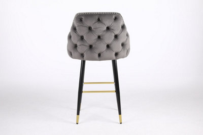 Chelsea Tuffted Grey Velvet Barstool Set of 2 | DIY at B&Q