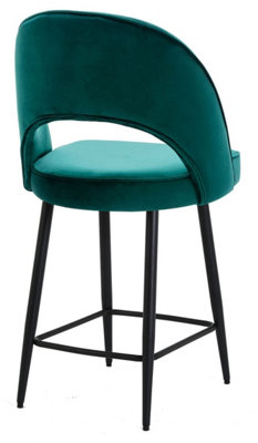 Chelsea Velvet Single Kitchen Bar Stool, Fixed Black Powder Coated Legs ...