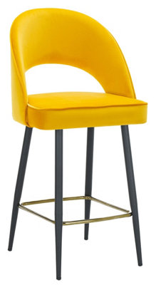 Chelsea Velvet Single Kitchen Bar Stool, Gold Footrest With Black Legs ...