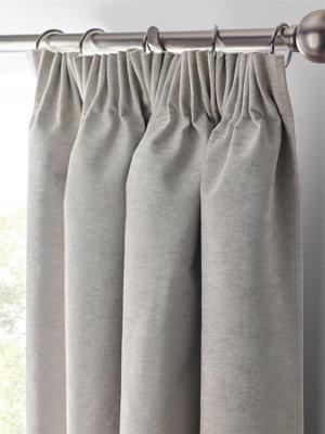 Chenille Blackout Pencil Pleat Taped Top Curtains Silver