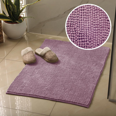 Chenille Bobble Bath Mat Non Slip 50 x 80cm - Heather