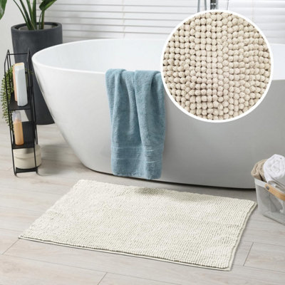 Chenille Bobble Bath Mat Non Slip 60 x 90cm - Cream