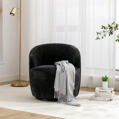 Chenille Fabric Swivel Accent Armchair Barrel Chair With Black Powder ...