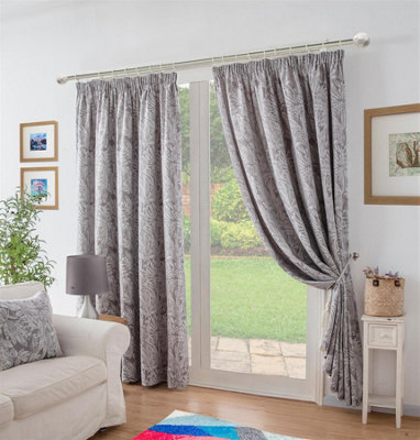 Chenille Jacquard Lined Pencil Pleat Taped Top Curtains Silver
