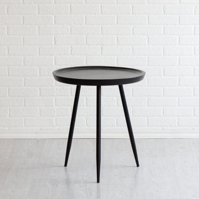 Chervey Black Solid Wood Side Table Round Side Table Living Room ...
