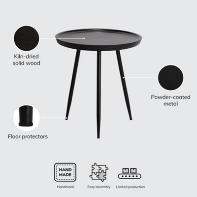 Chervey Black Solid Wood Side Table Round Side Table Living Room ...