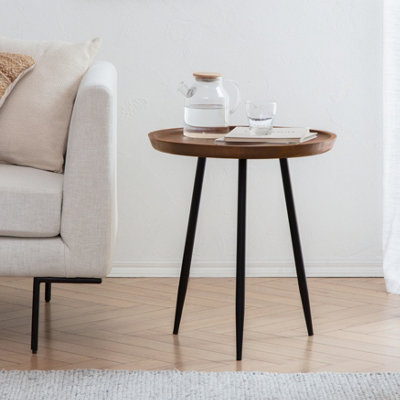 Chervey Walnut Solid Wood Side Table Round Side Table Living Room ...