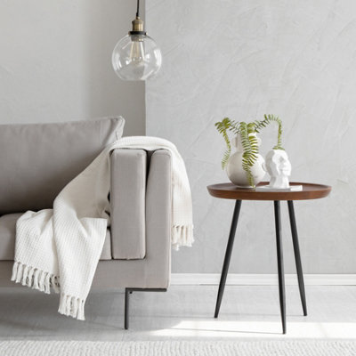 Chervey Walnut Solid Wood Side Table Round Side Table Living Room ...