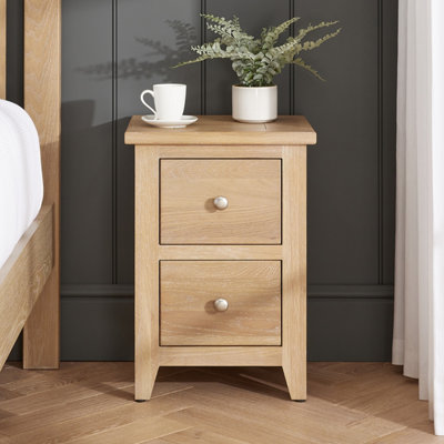 Cheshire Whitewash Oak Slim 2 Drawer Bedside Table Narrow Nightstand for Small Bedrooms ...