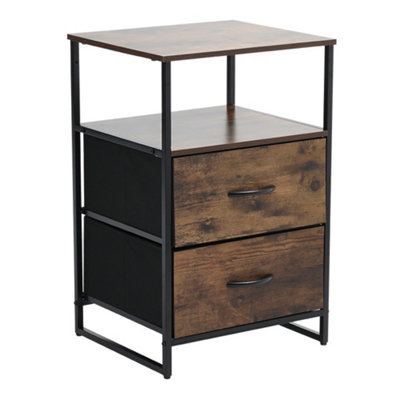 Chest of Drawer Wooden Storage Cabinet with 2 Drawers and Open Shelve