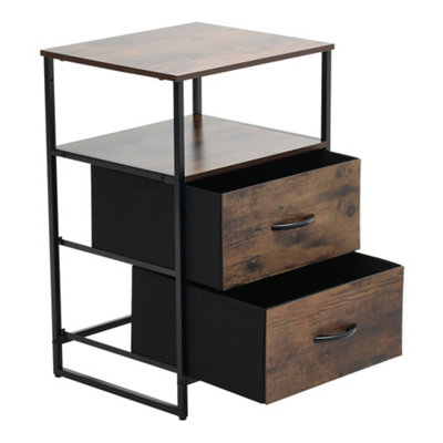 Chest of Drawer Wooden Storage Cabinet with 2 Drawers and Open Shelve