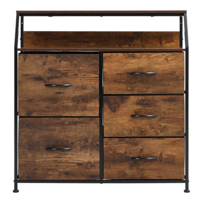 Chest of Drawer Wooden Storage Cabinet with 5 Drawers and Open Shelve