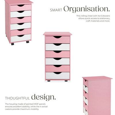 Chest of Drawers, 6 Drawer Wooden Filing Cabinet with 4 Swivel Wheels ...