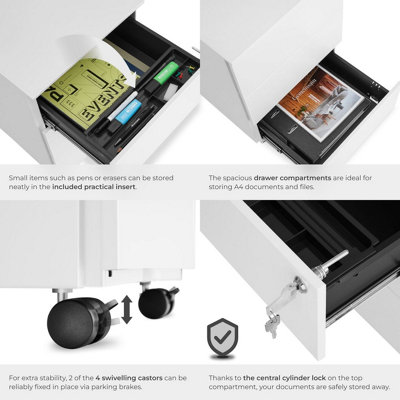 Chest of Drawers Magna - 3 locking drawers, powder-coated steel, 39 x ...