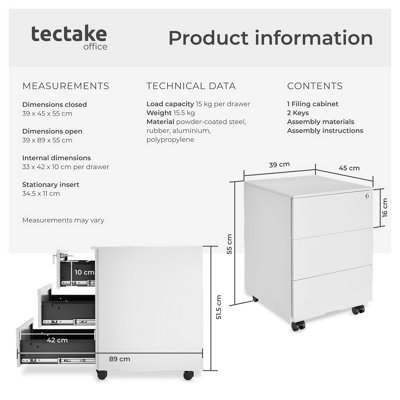 Chest of Drawers Magna - 3 locking drawers, powder-coated steel, 39 x ...