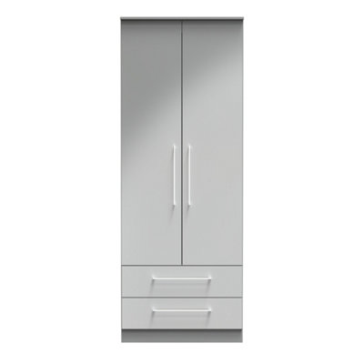 Chester 2 Door 2 Drawer Wardrobe in Uniform Grey Gloss & Dusk Grey ...