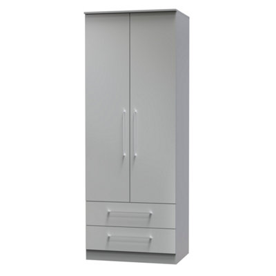 Chester 2 Door 2 Drawer Wardrobe in Uniform Grey Gloss & Dusk Grey ...