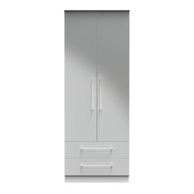 Chester 2 Door 2 Drawer Wardrobe in Uniform Grey Gloss & White (Ready ...