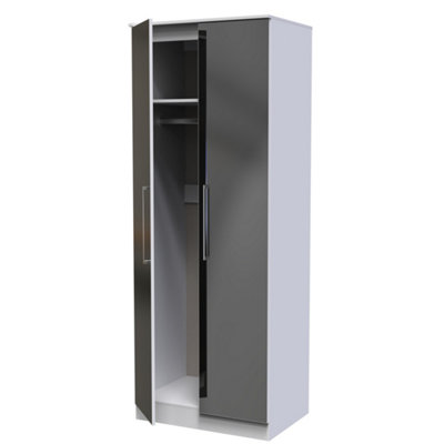 Chester 2 Door Wardrobe in Black Gloss & White (Ready Assembled)