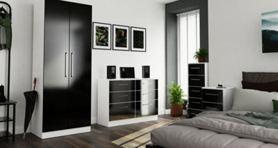 Chester 2 Door Wardrobe in Black Gloss & White (Ready Assembled)