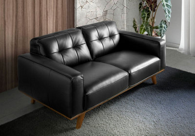Chester 2-Seater Black Leather Sofa - Modern Elegance