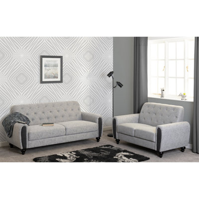 Chester 3 Plus 2 Seater Sofa Upholstered in Grey Fabric 2 Man Del