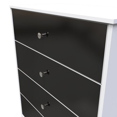Chester 4 Drawer Chest in Black Gloss & White (Ready Assembled)