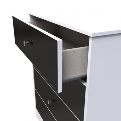 Chester 4 Drawer Chest in Black Gloss & White (Ready Assembled)