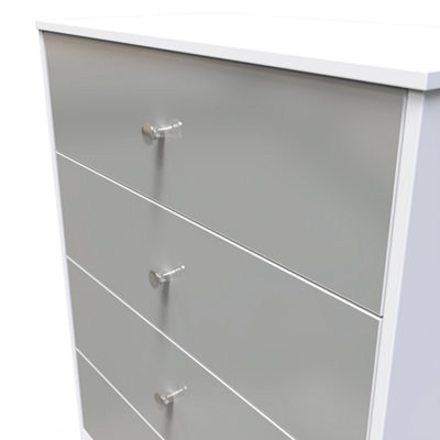 Chester 4 Drawer Chest in Uniform Grey Gloss & White (Ready Assembled)