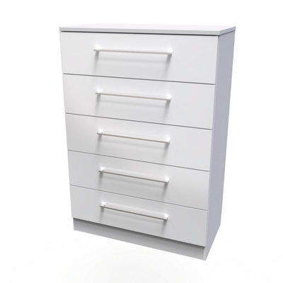 Buy Chester 5 Drawer Chest in White Gloss (Ready Assembled) at B&Q