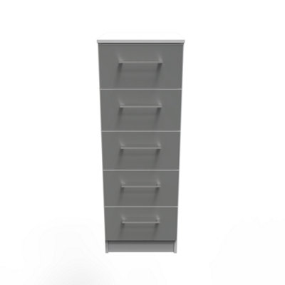 Chester 5 Drawer Tallboy in Uniform Grey & White (Ready Assembled)