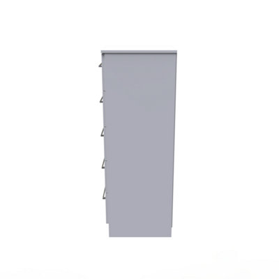 Chester 5 Drawer Tallboy in Uniform Grey & White (Ready Assembled)