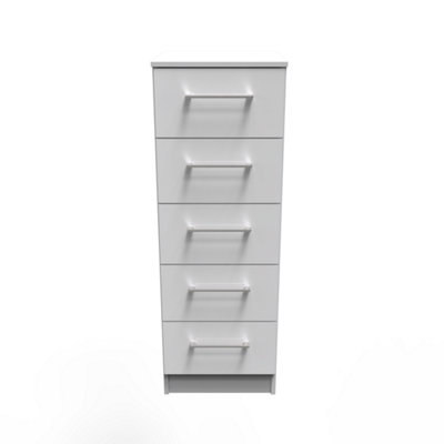 Chester 5 Drawer Tallboy in White Gloss (Ready Assembled) at B&Q