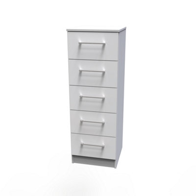 Chester 5 Drawer Tallboy in White Gloss (Ready Assembled)