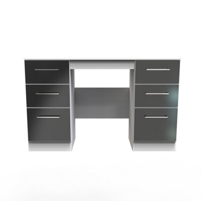 CHESTER DOUBLE PEDESTAL DESK IN BLACK & WHITE (READY ASSEMBLED)