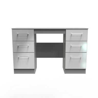 Chester Double Pedestal Desk in Uniform Grey Gloss & Dusk Grey (Ready ...