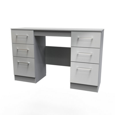 Chester Double Pedestal Desk in Uniform Grey Gloss & Dusk Grey (Ready ...