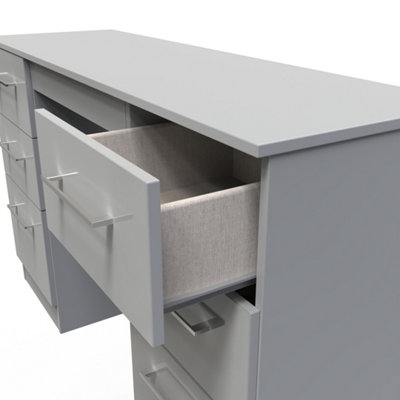 Chester Double Pedestal Desk in Uniform Grey Gloss & Dusk Grey (Ready ...