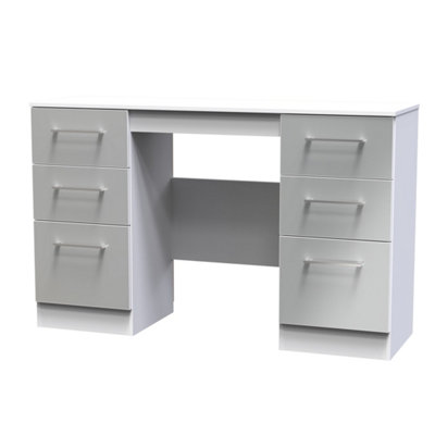 Chester Double Pedestal Desk in Uniform Grey Gloss & White (Ready ...