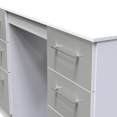 Chester Double Pedestal Desk in Uniform Grey Gloss & White (Ready ...