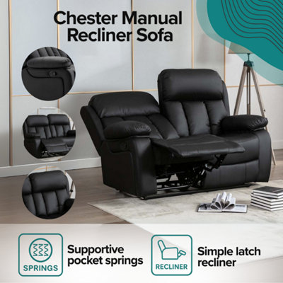 Chester Manual High Back Luxury Bond Grade Leather Recliner 2 Seater ...
