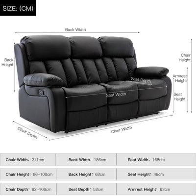 Chester Manual High Back Luxury Bond Grade Leather Recliner 3 Seater ...