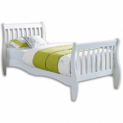 Chester Single White Wooden Bed Sleigh Style Headboard Classic Frame ...
