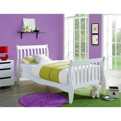 Chester Single White Wooden Bed Sleigh Style Headboard Classic Frame ...