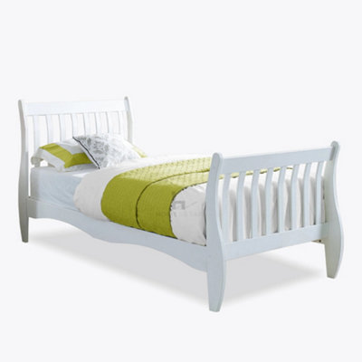 Chester Single White Wooden Bed Sleigh Style Headboard Classic Frame ...