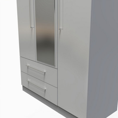 Chester Triple Mirror Wardrobe with 2 Drawers in Uniform Grey Gloss ...