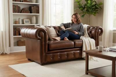 Chesterfield 2 Seater Antique Autumn Tan Leather Sofa Settee Bespoke In ...